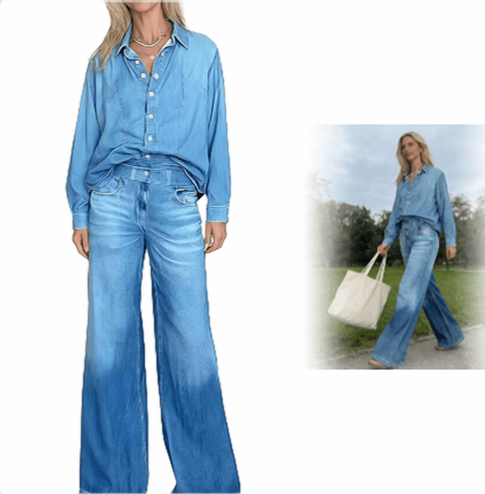 Denim Dreams Pajama Set – Cozy Women’s Denim Pajamas with Relaxed Wide ...