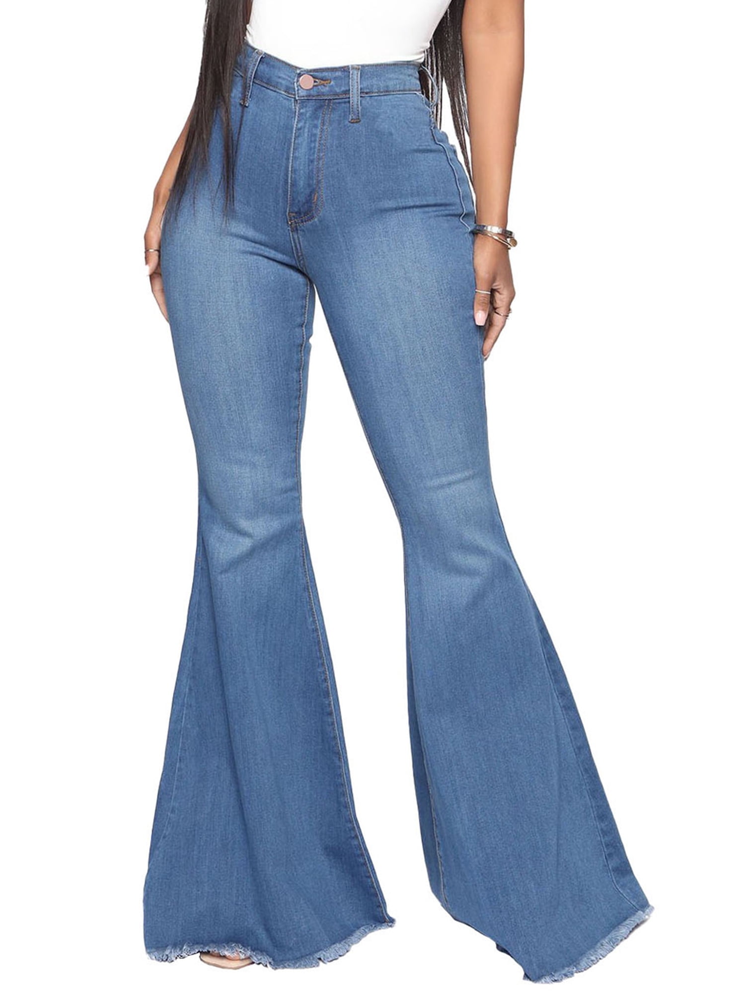 Denim Flare Pants for Women High Waist Stretchy Jeans Bell Bottoms - Walmart.com
