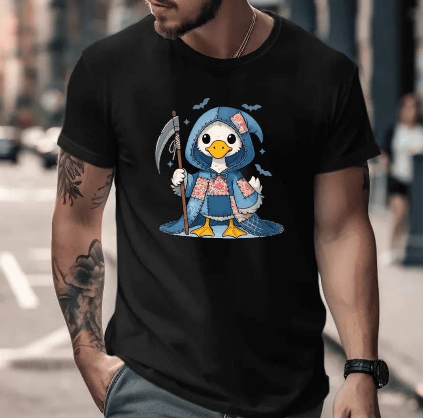 Denim Goose Grim Reaper Cartoon Funny Creepy Casual Graphic Print ...