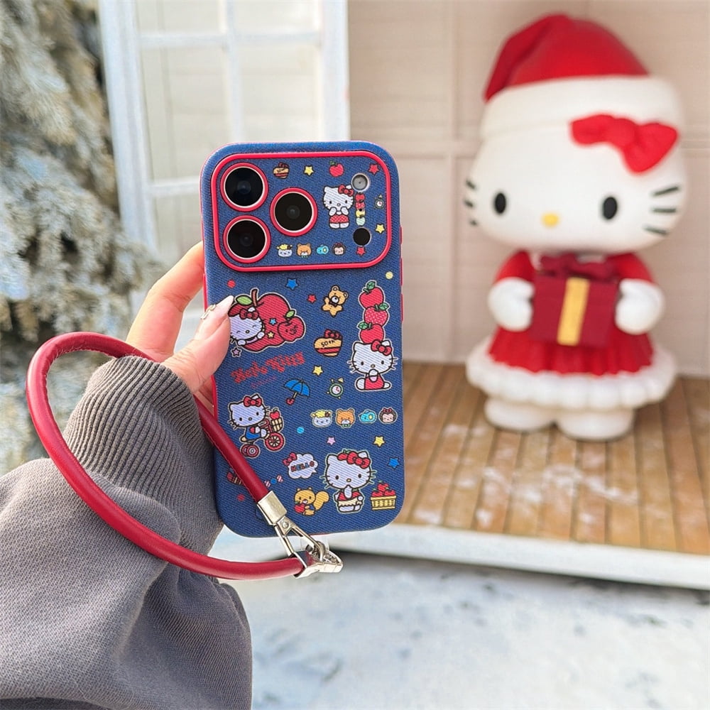 Denim Hello Kitty Cartoon Phone Case for iPhone 13 14 15 16 17 Pro Max ...