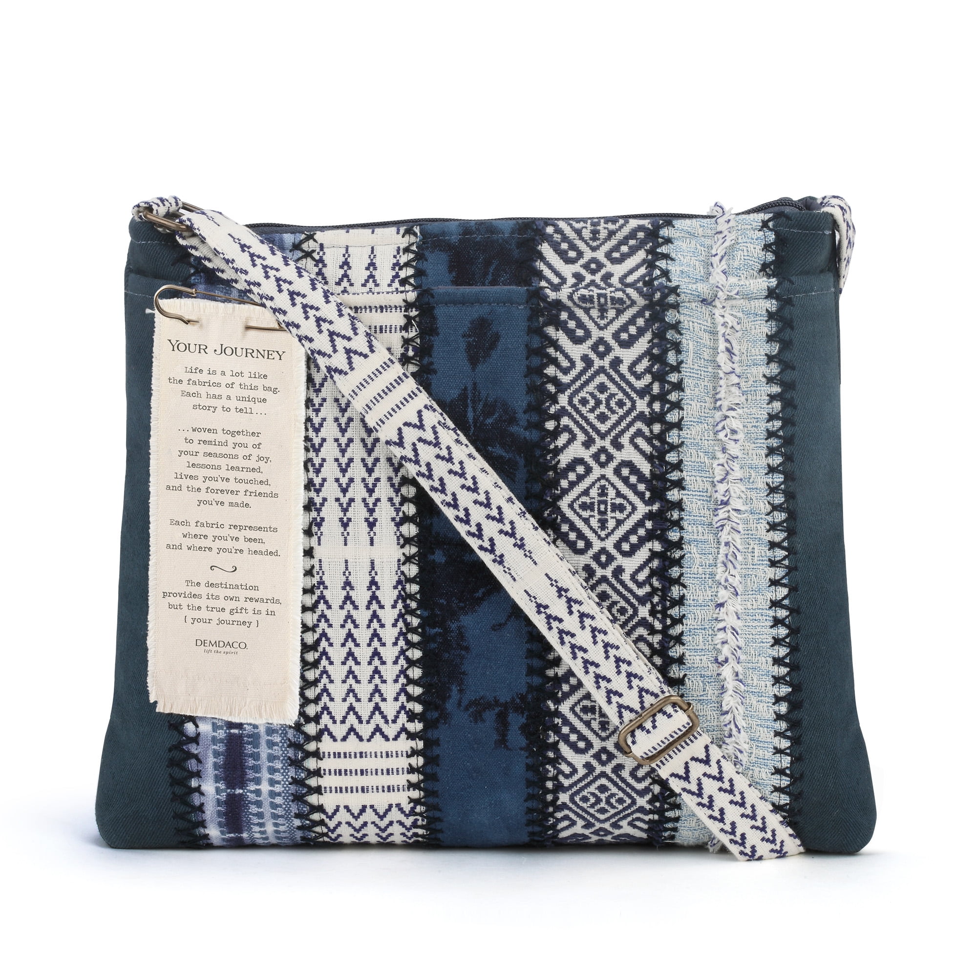 Denim Indigo Blue Stripe 16 x 13 Polyester and Cotton Fabric Cross Body ...