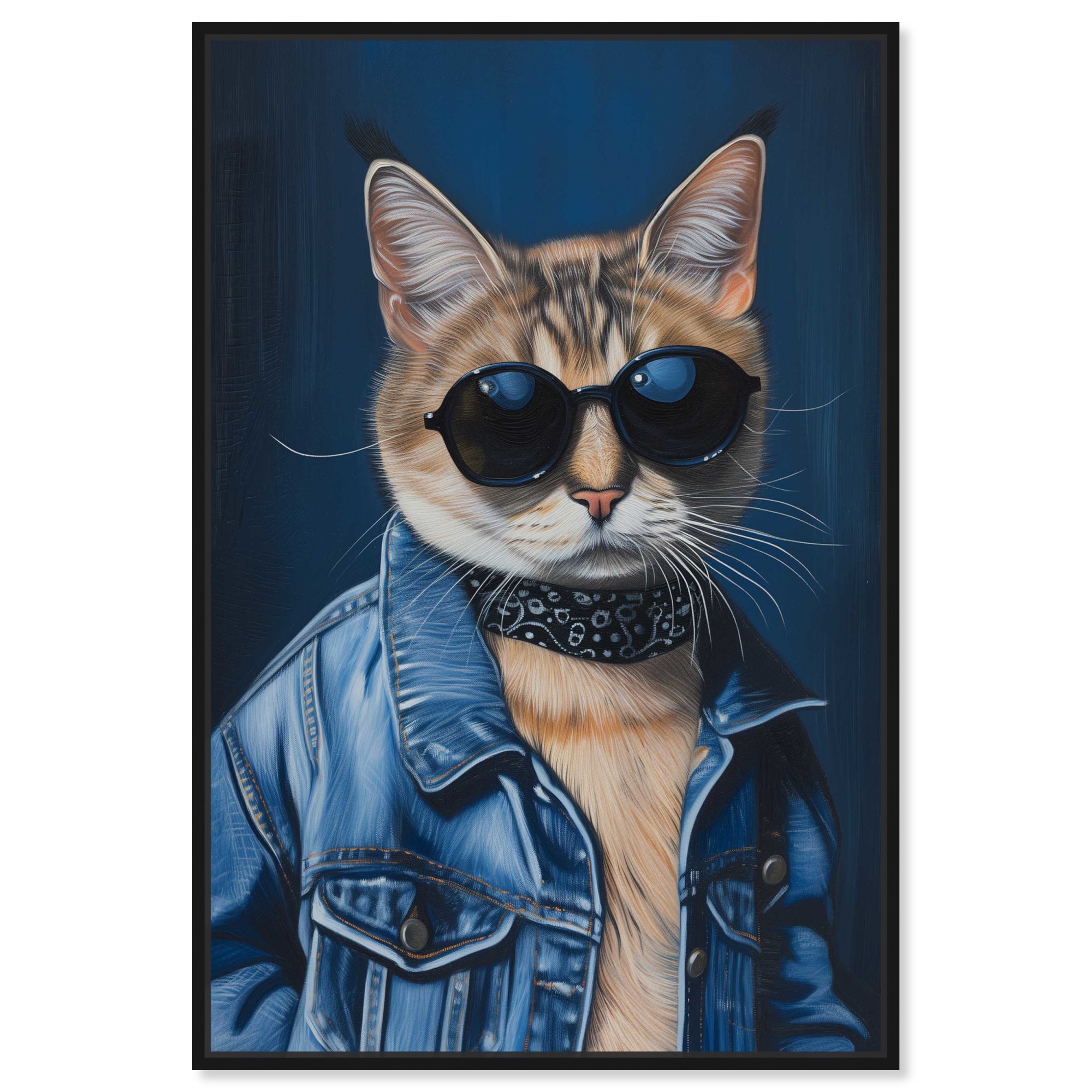 Denim Jacket Cat Canvas Quirky Cat Art Prints By Notoriart, Black Frame ...