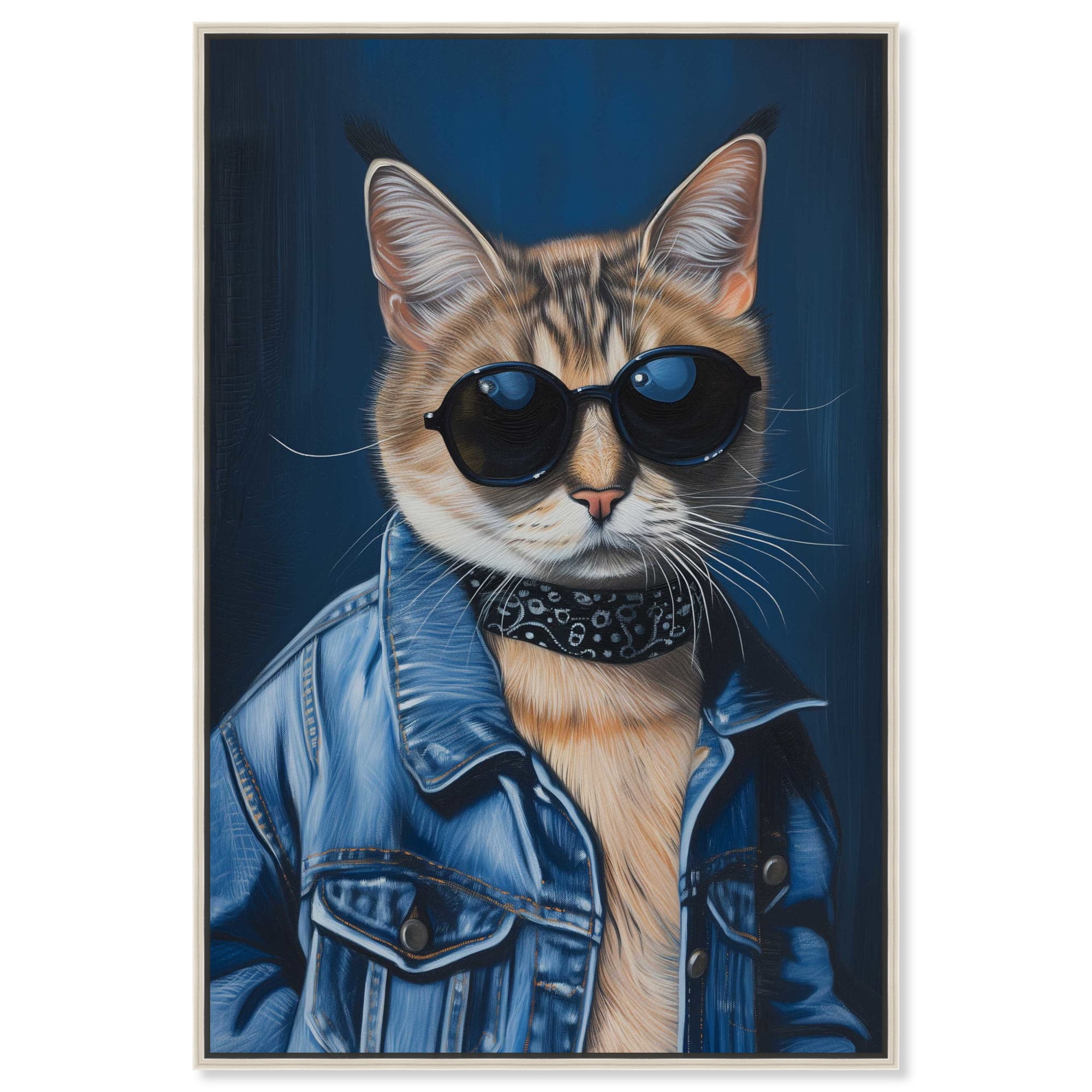 Denim Jacket Cat Canvas Quirky Cat Art Prints By Notoriart, Silver ...