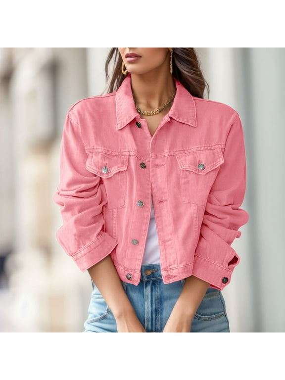 Beppter Women's Basic Solid Color Denim Jacket, Button Down, Cotton ...