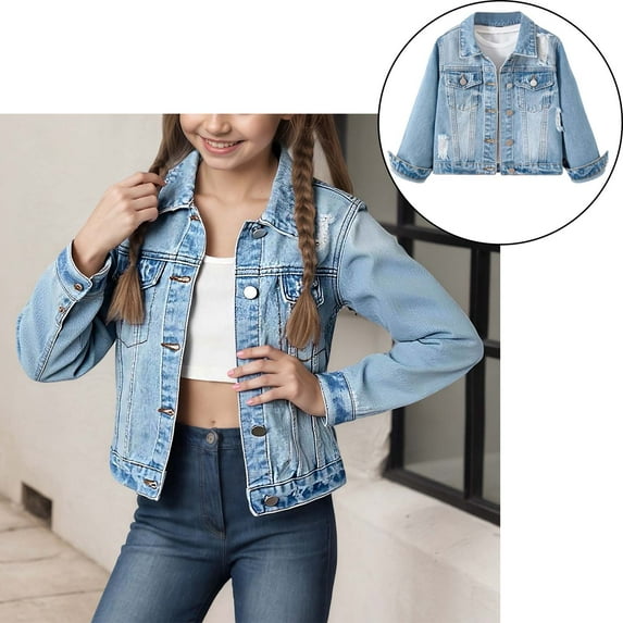 Denim Jacket Girls Long Sleeve Button down Blue Jacket Spring Jacket 9 ...