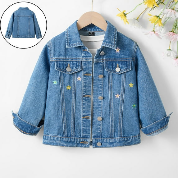 Denim Jacket Girls Long Sleeve Button down Embroidery Denim Jacket ...