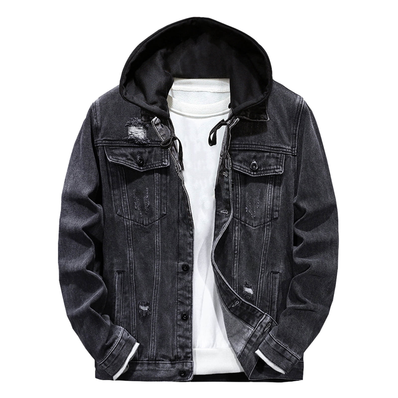Denim Jacket Men Men Denim Jacket Windproof Detachable With Hooded Long ...