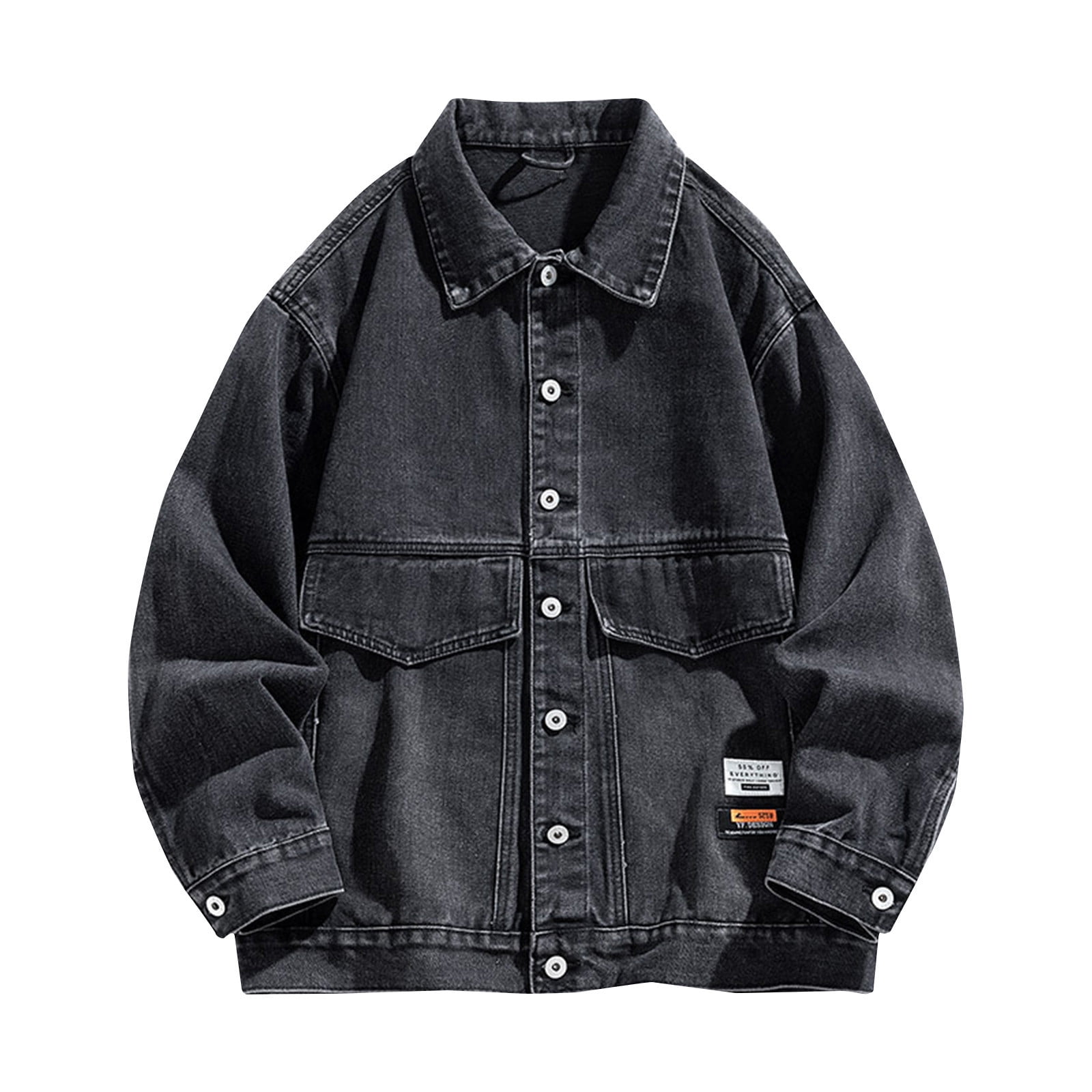Denim Jacket Men Slim Fit Qiggri Men's Fall Winter Solid Color Button ...
