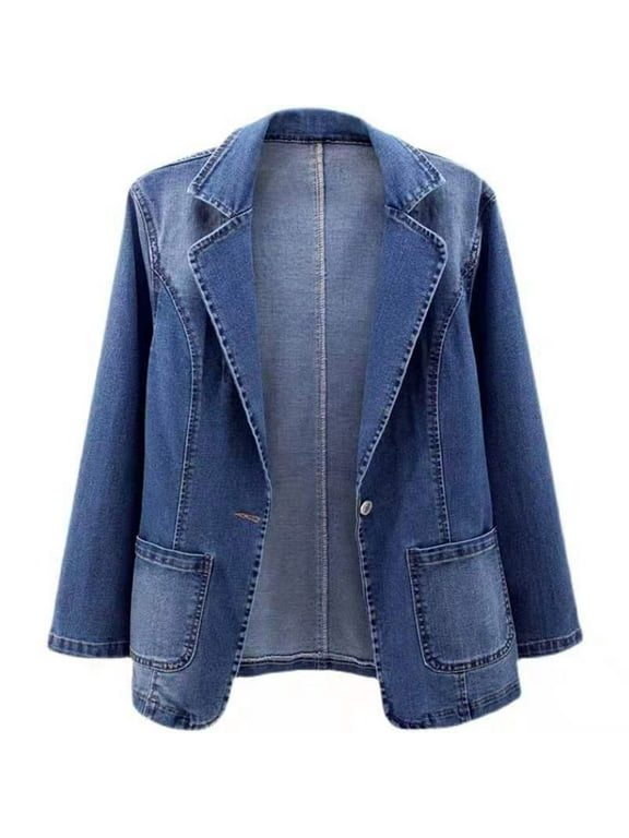 TTHXQING Women's Denim Jacket Boyfriend Casual Ripped Long Length Distressed Trendy Blue Jean ...