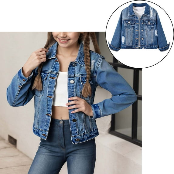 Denim Jacket for Girls Long Sleeve Button down Blue Jacket Spring ...