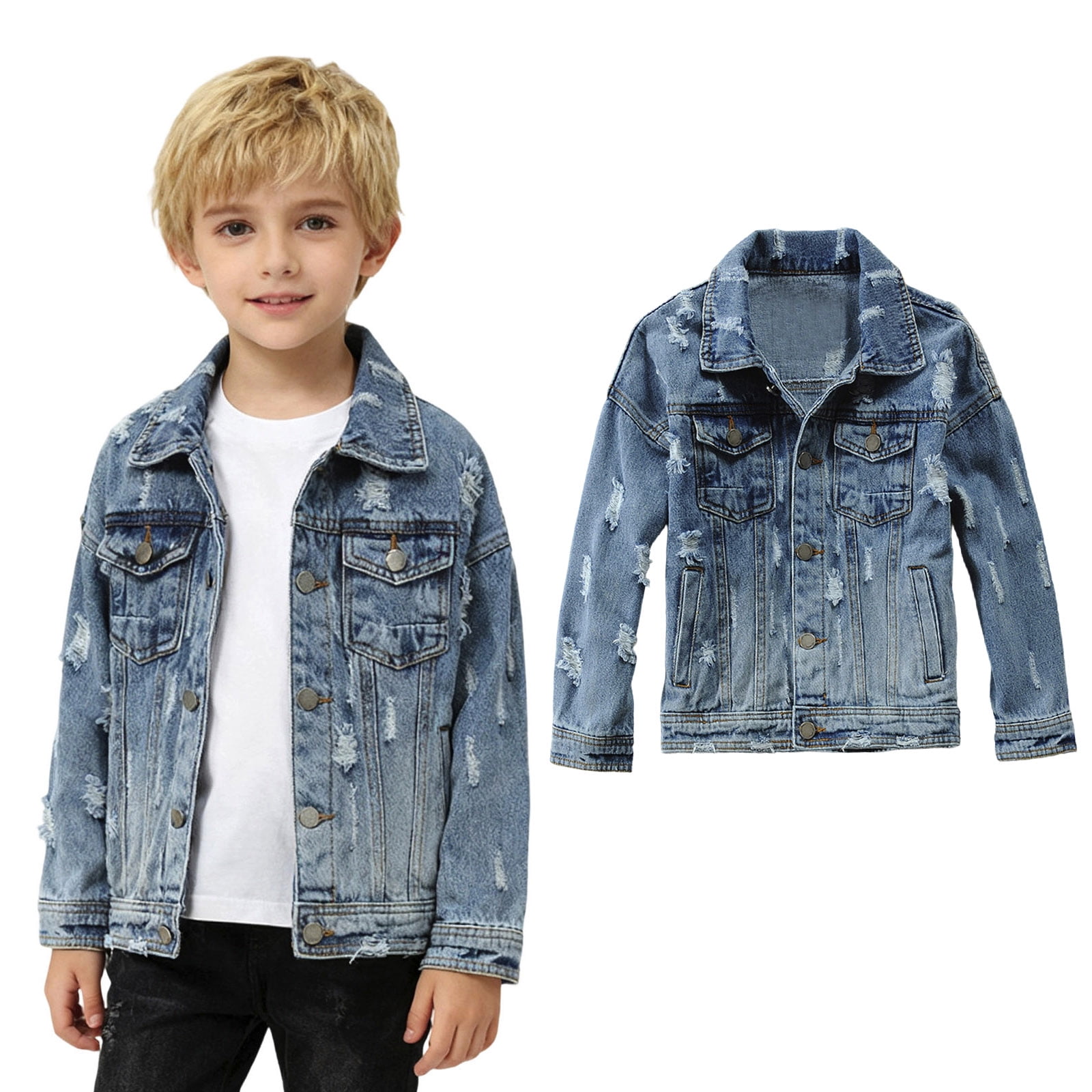 Denim Jacket for Girls Long Sleeve Button down Blue Jean Jacket Kids ...