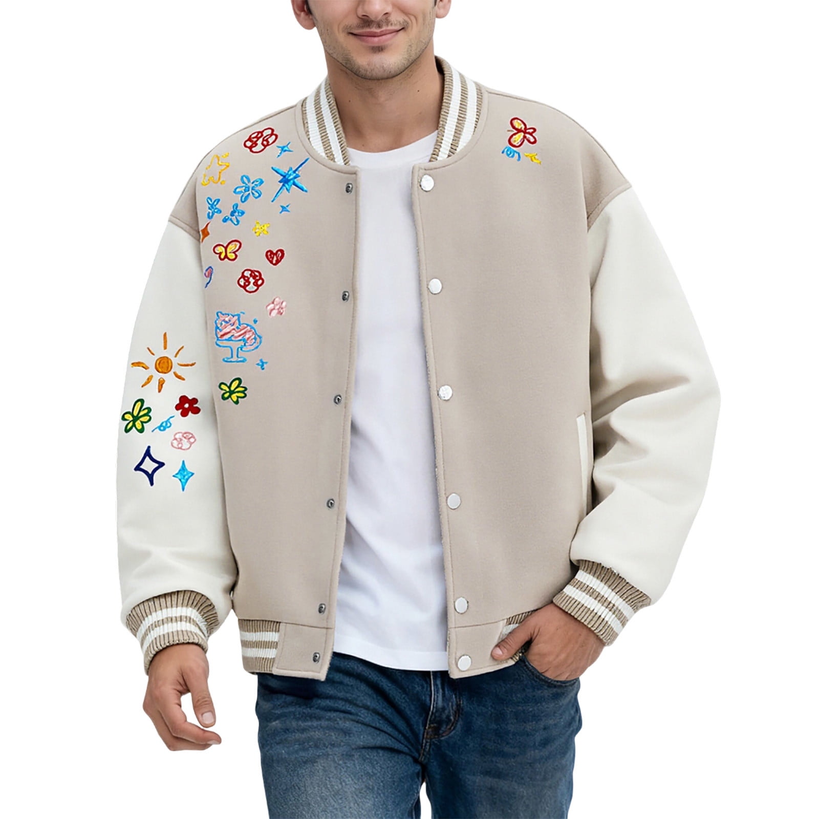 Denim Jacket for Men Oversized Embroidered Long Sleeved Hoodless ...