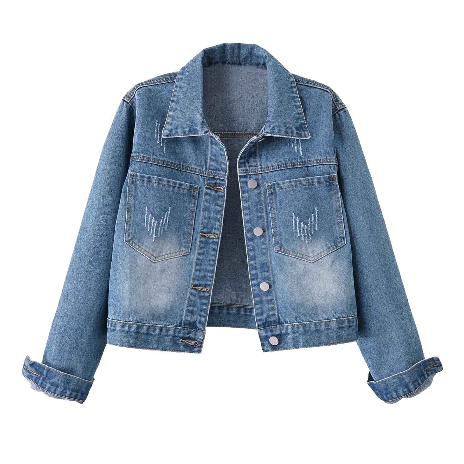 Denim Jacket for Women 2025 Fall Long Sleeve Slim Fit Button Collared ...