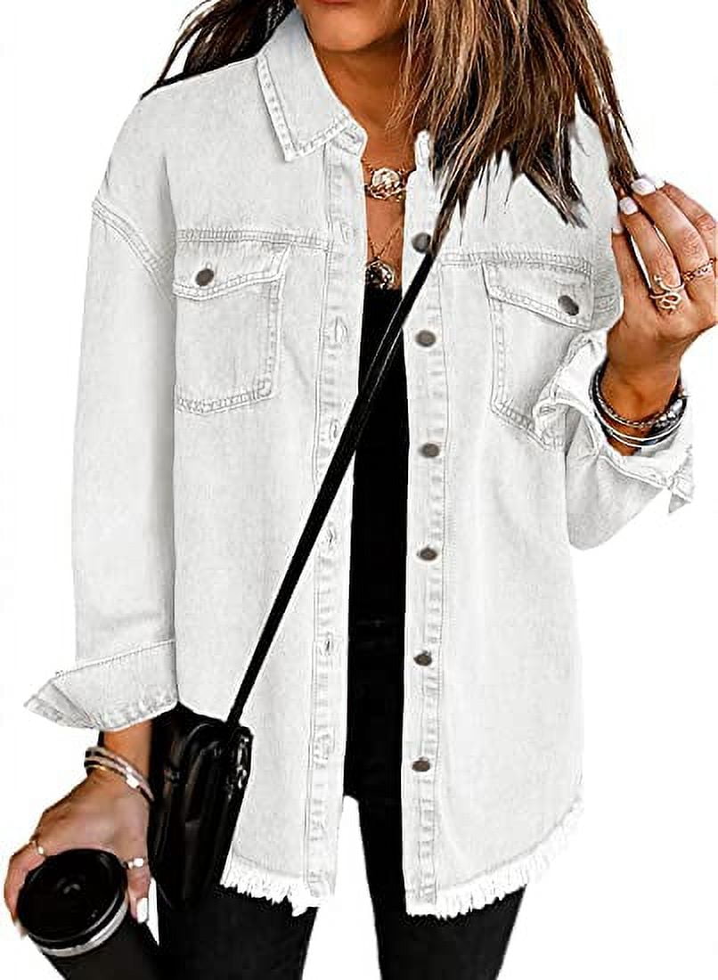 Denim Jacket for Women Long Sleeve Boyfriend Jean Jacket Loose Coat ...