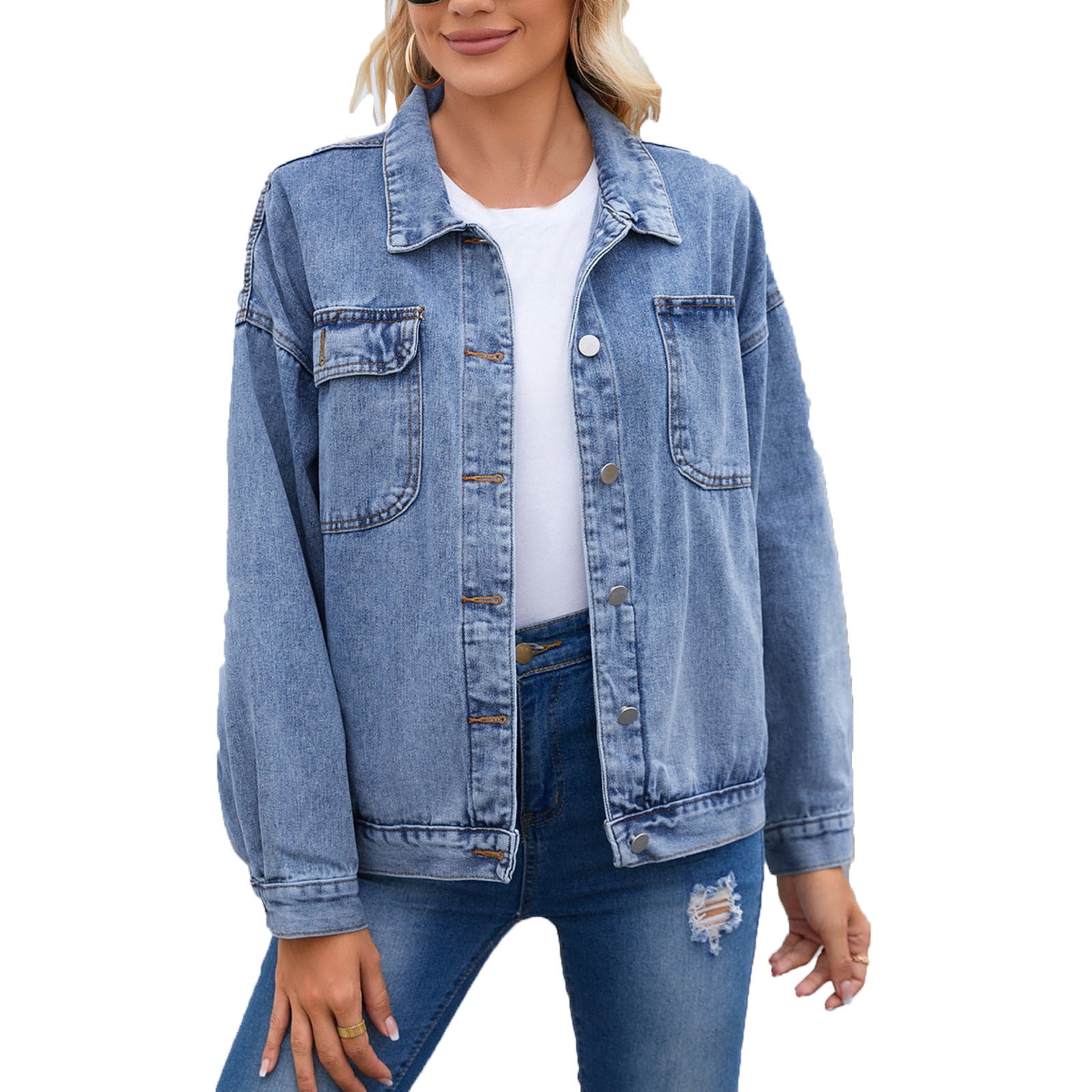 Denim Jacket for Women Womens Plus Denim Stretch Denim Jacket, Women's ...