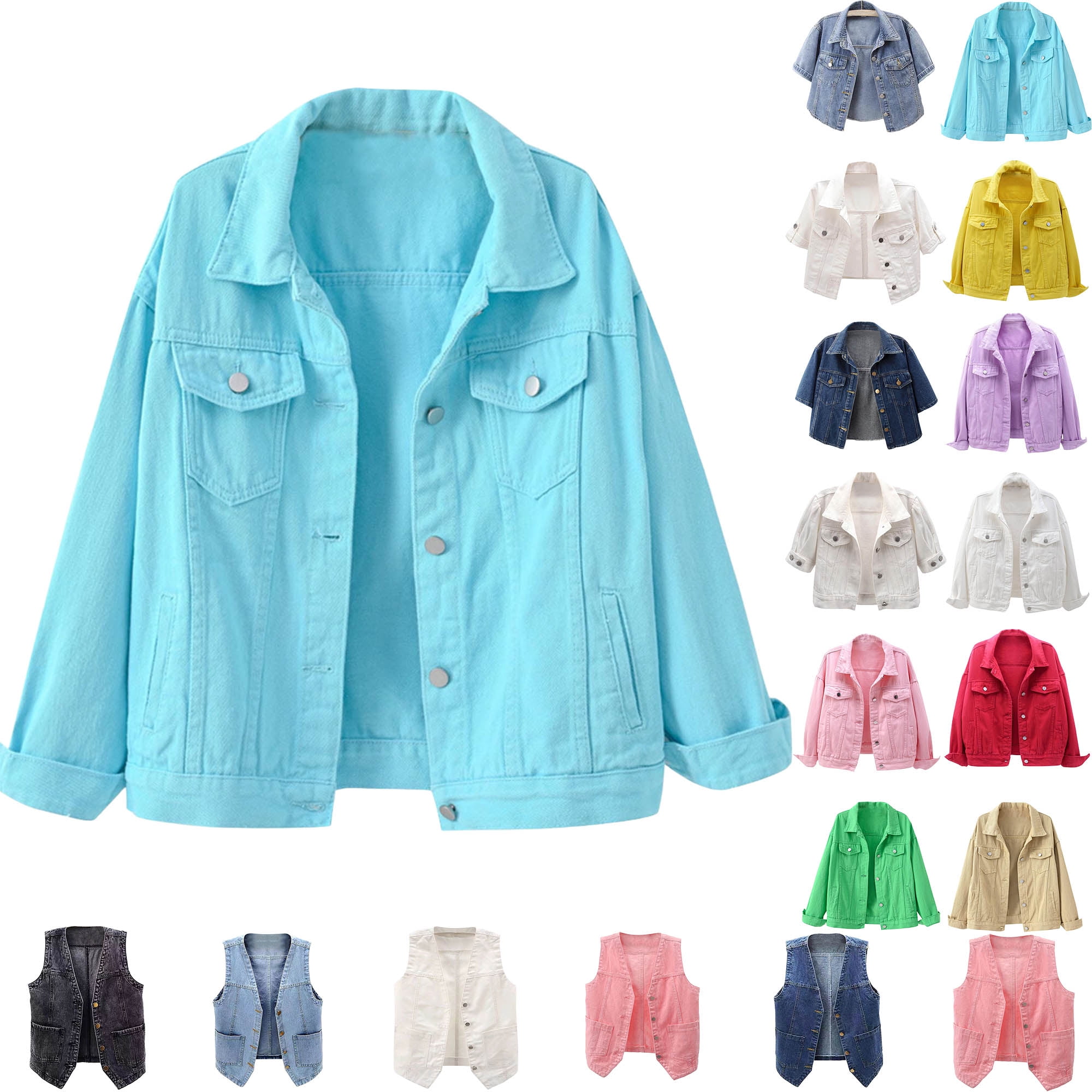 Denim Jackets for Women Plus Size Short Sleeve Versatile Jean Cardigan ...