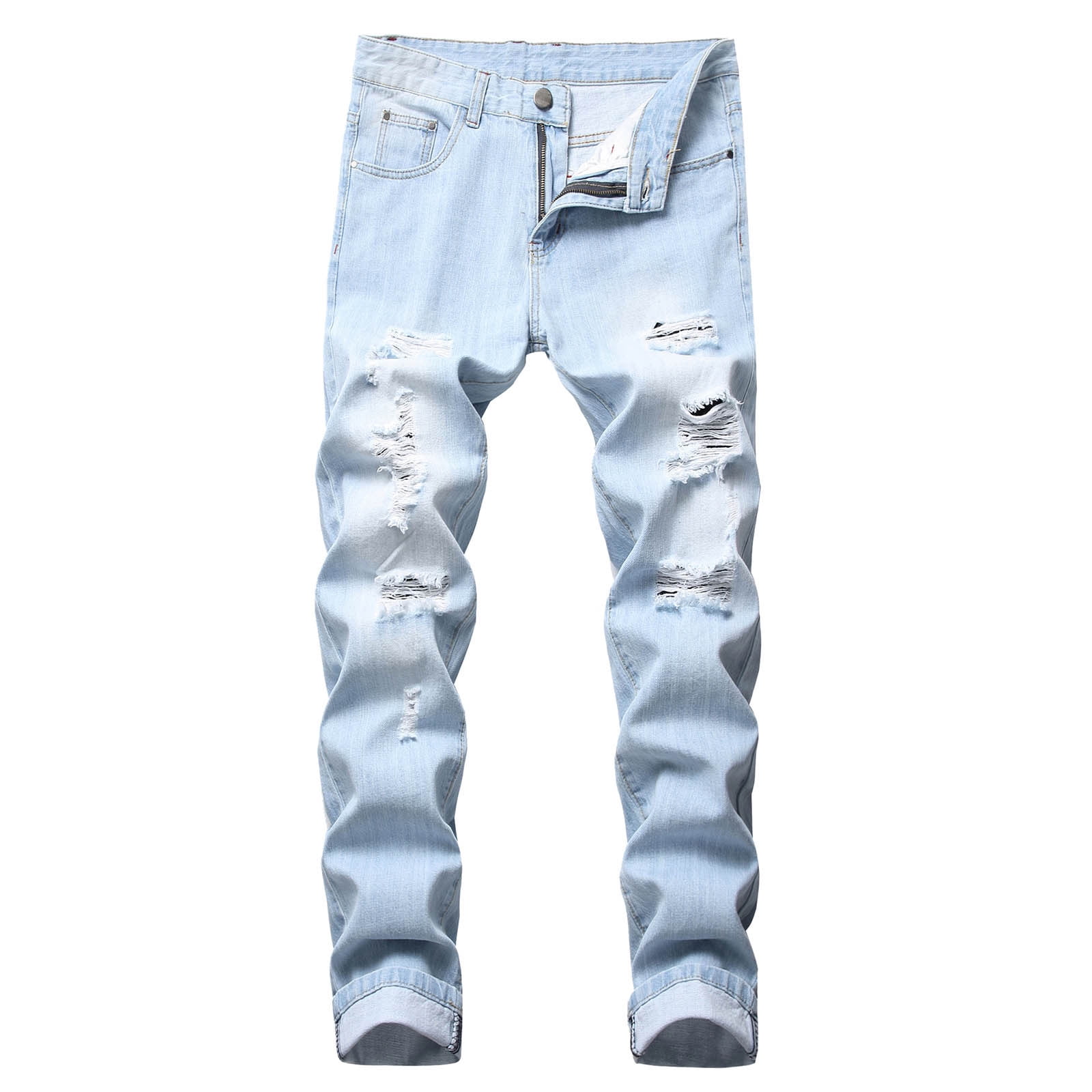 Denim Jeans for Men Male Ripped Straight Leg Slim Fit Denim Pants ...