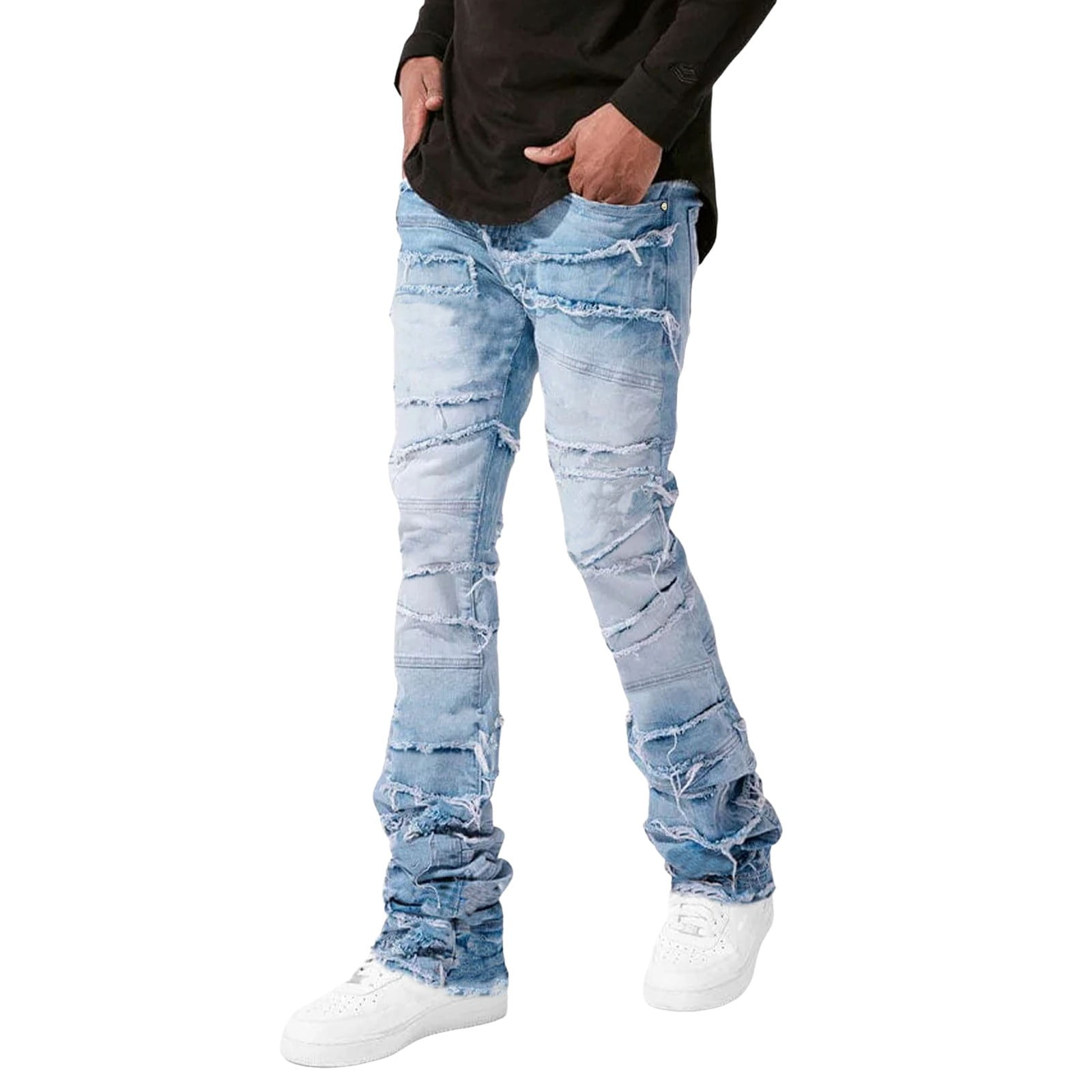 Denim Jeans For Men Men Stretch Fit Skinny Stacked Ripped Jeans Slim