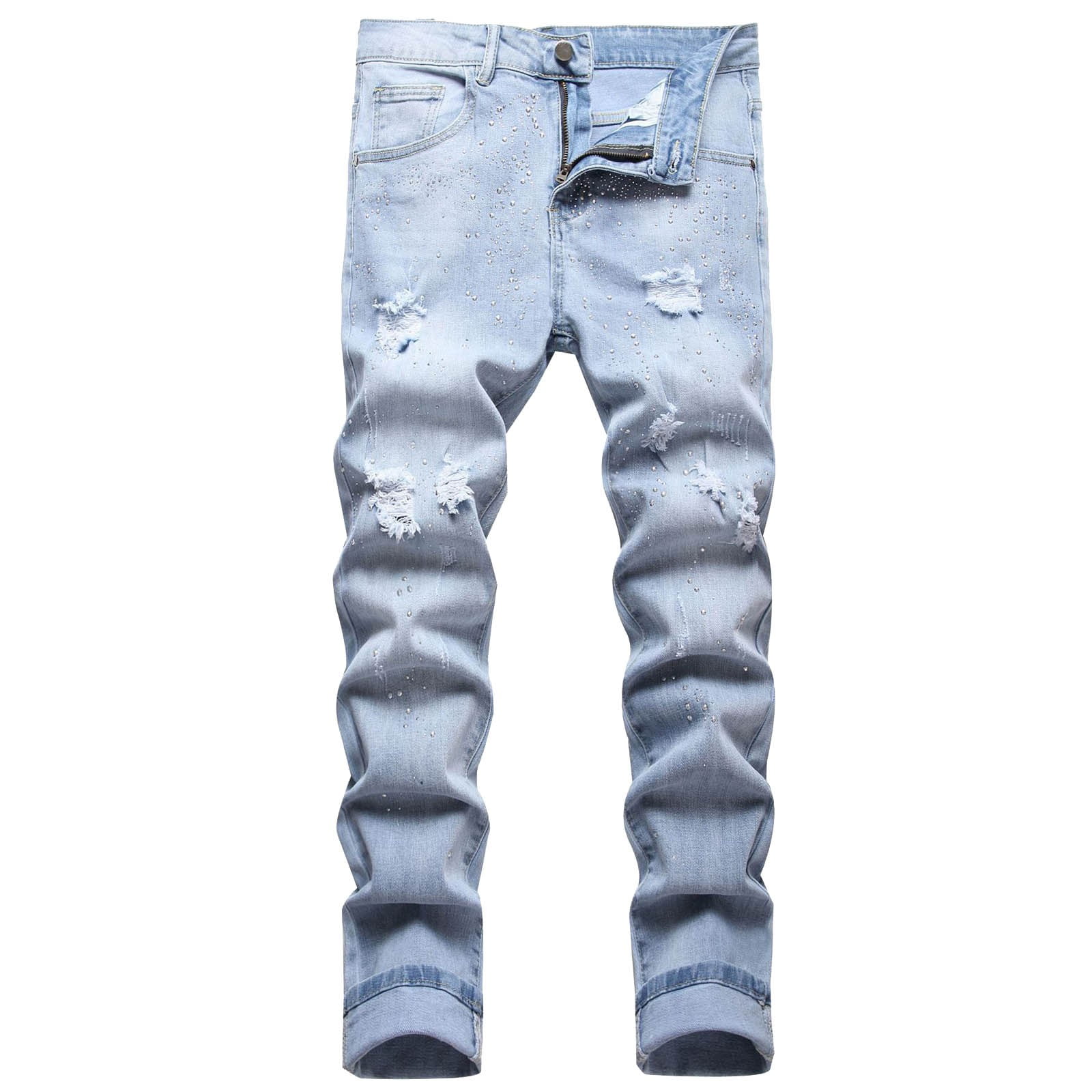 Denim Jeans for Men Men's Ripped Stretch Denim Trousers Personality Hot ...