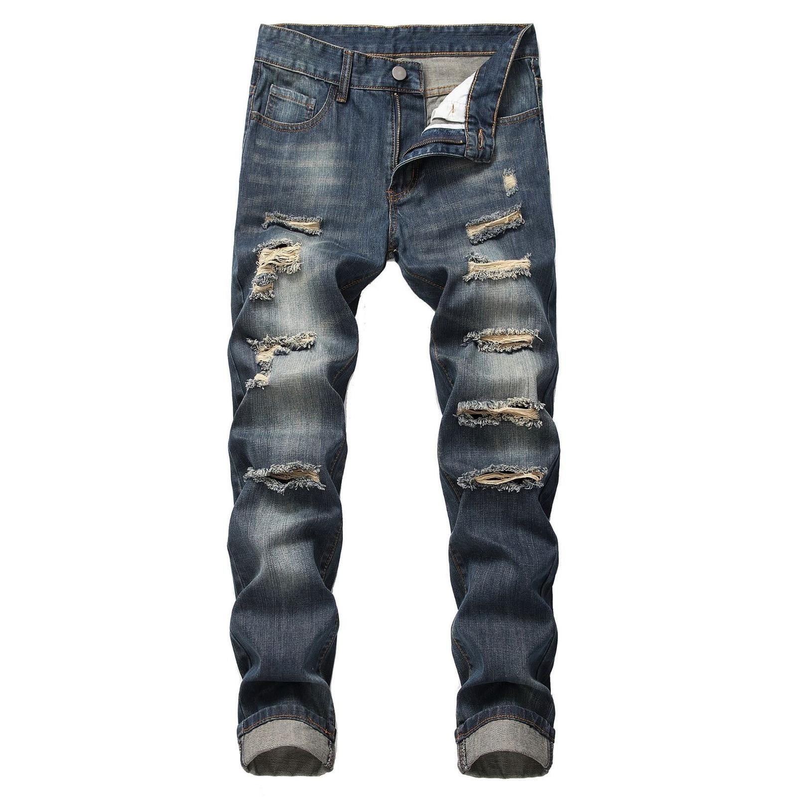 Denim Jeans for Men Mens Stretch Slim Fit Jeans Ripped Distressed ...