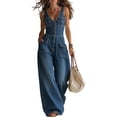 Denim Jumpsuit for Women Sleeveless V Neck Wide Leg Jean Jumpsuit ...