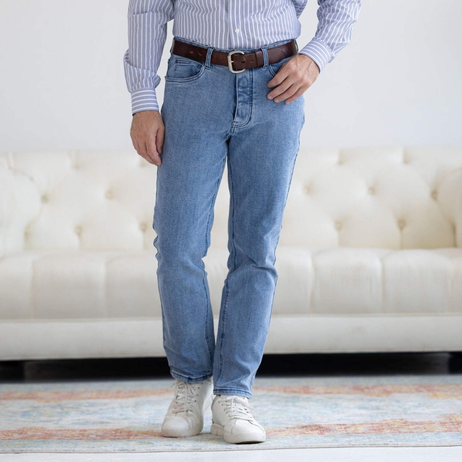 Denim ‘MVP’ Light Wash Five Pocket Jean with Magnetic Closures ...