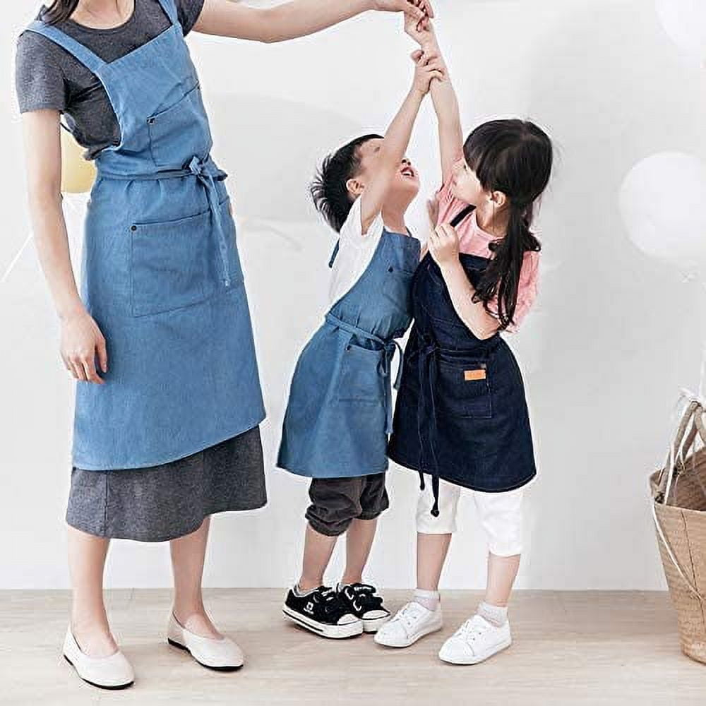 Denim Matching Apron for Kids and Adults, Children Age 3-7 8-12 ...