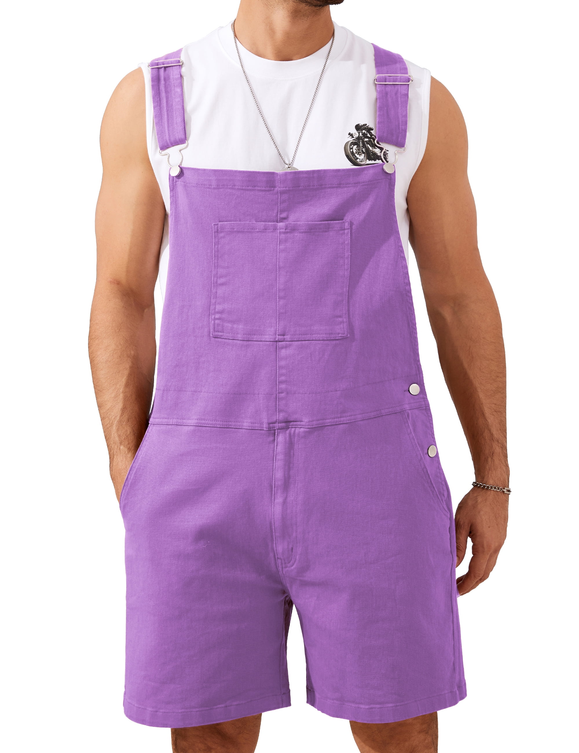 Denim Overalls for Men Jean Shorts Jumpsuit Work Bibs Coveralls with ...