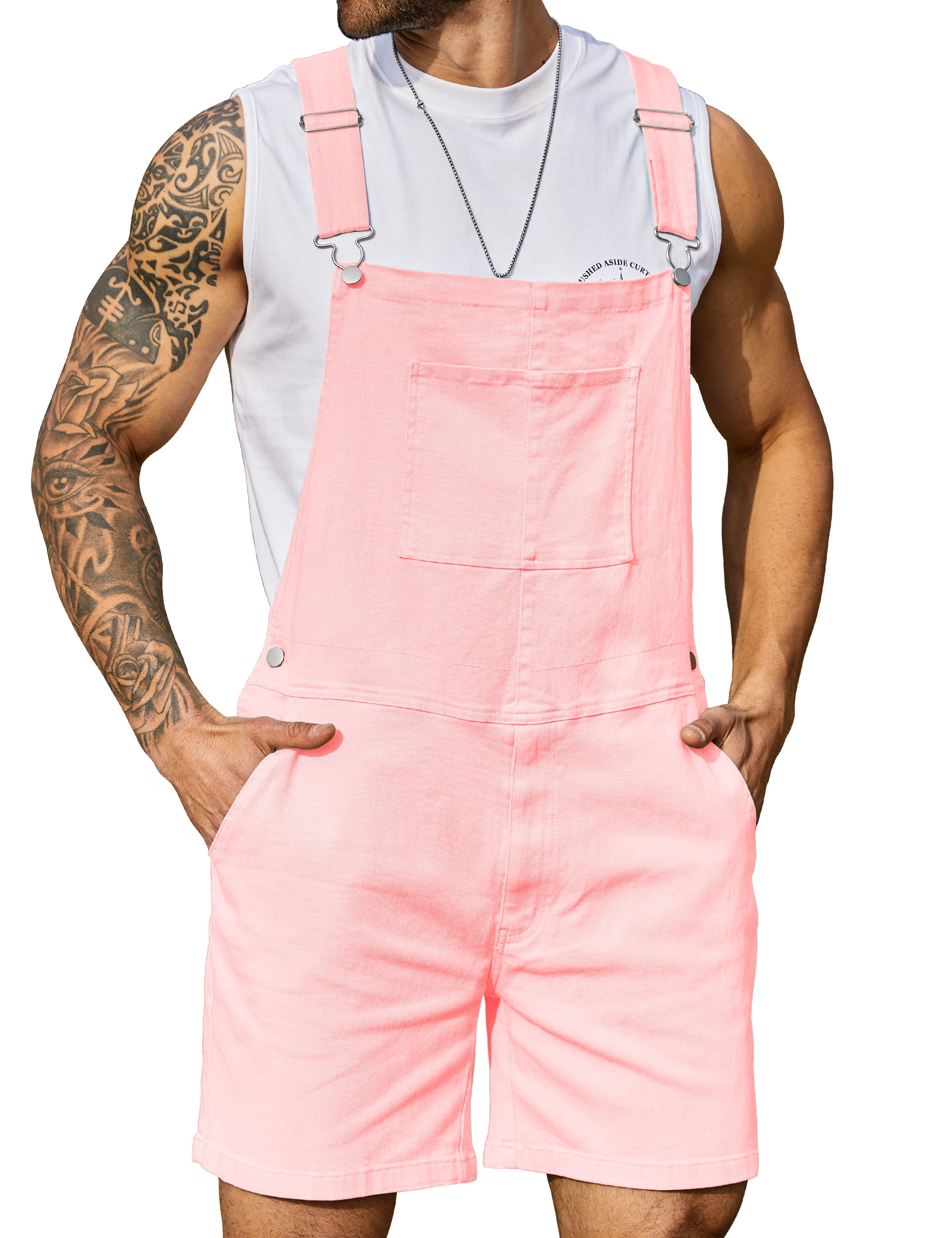 Denim Overalls for Men Jean Shorts Jumpsuit Work Bibs Coveralls with ...