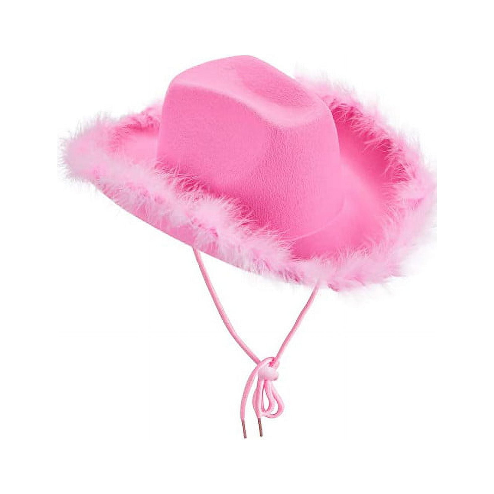 Denim Party Hat with Feather & Furry Trim - Women's Fancy Dress Hat for ...