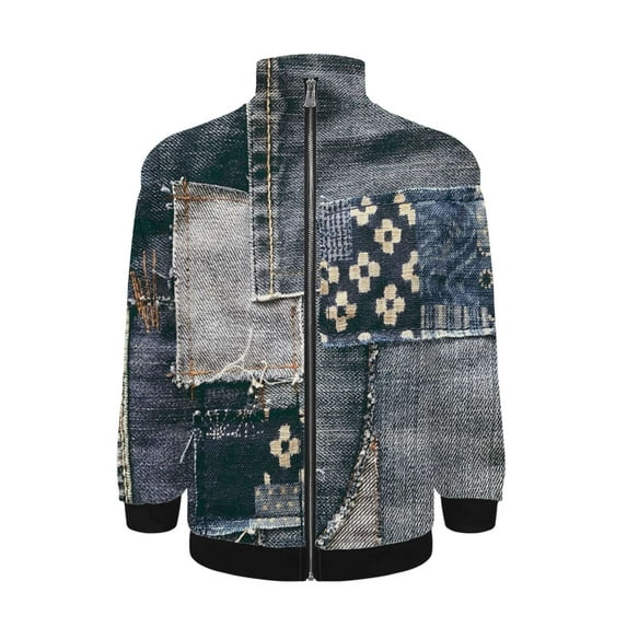 Denim Patchwork Jacket Men's Street Cool Long Sleeves Coat Personality ...