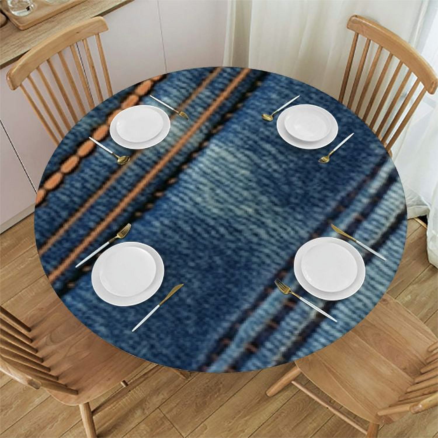 Denim Patchwork Pattern Tablecloth Round Blue Toned Shapes Square ...