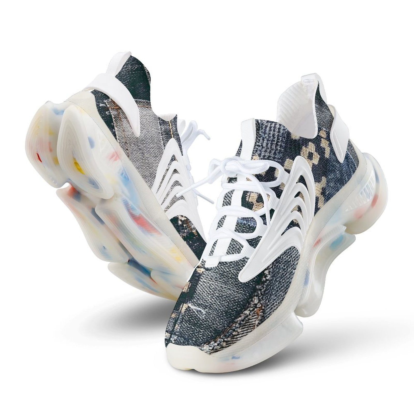 Denim Patchwork Walking Shoes for Men Woman Lightweight Tennis Fashion ...