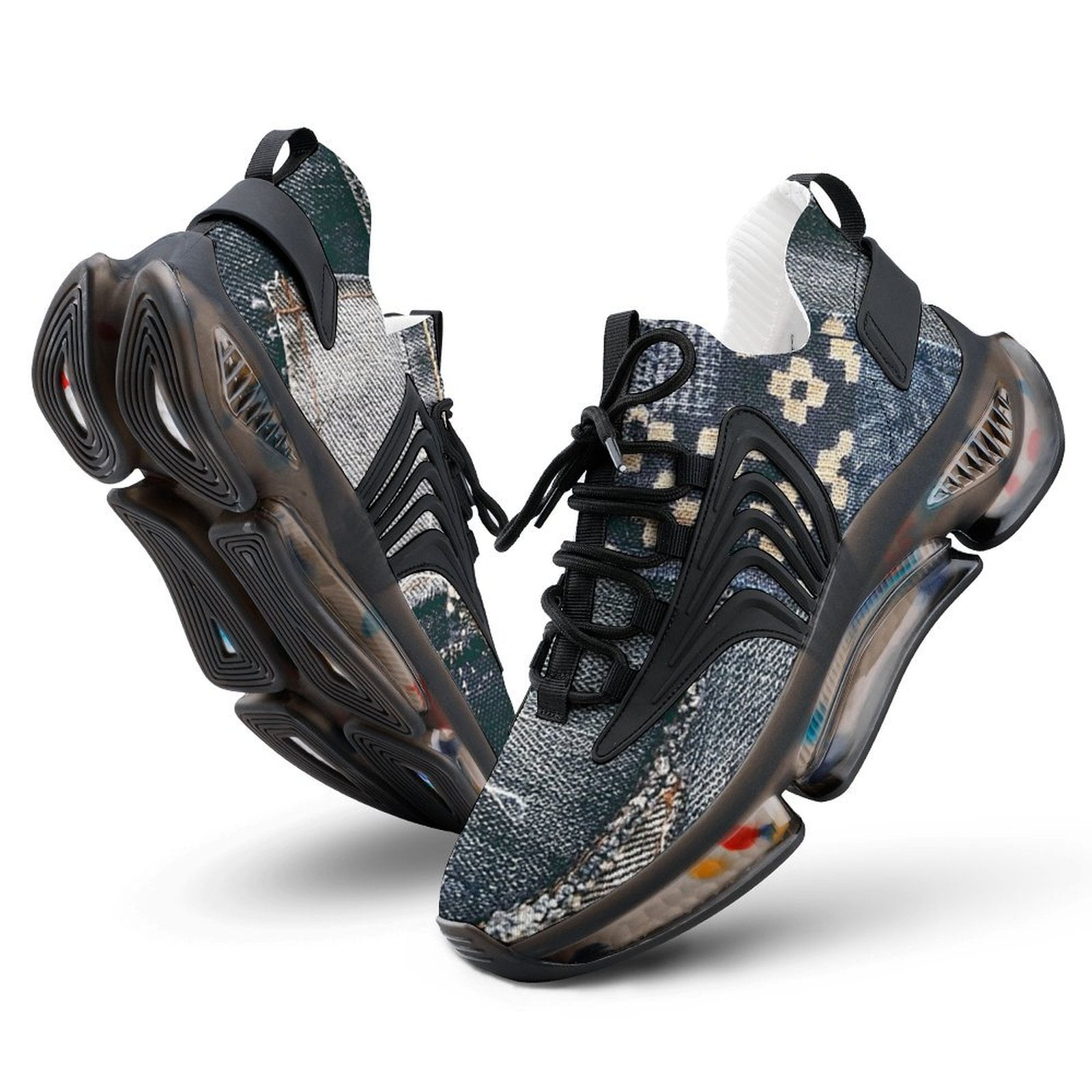 Denim Patchwork Walking Shoes for Men Woman Lightweight Tennis Fashion ...