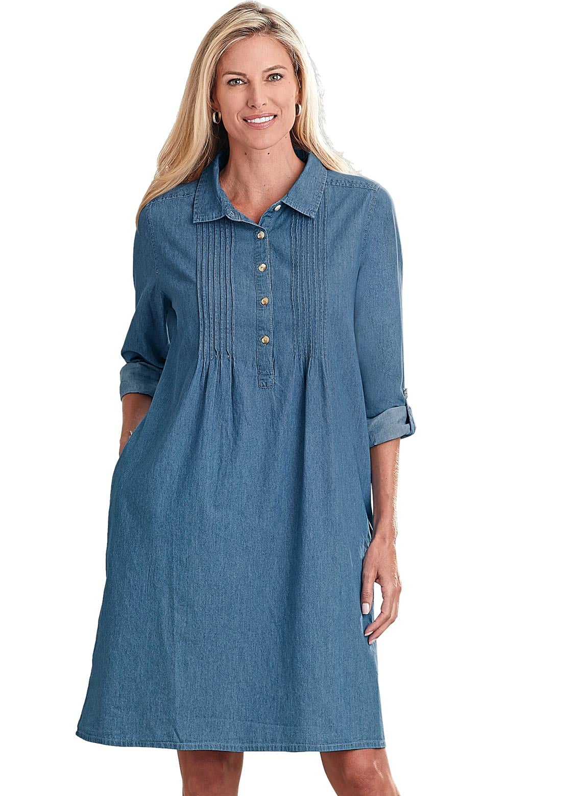 Denim Pintuck Dress - Walmart.com
