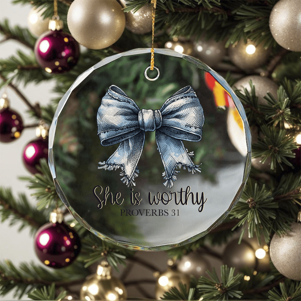Denim She is Worthy Bow Proverbs Coquette Christian 's Ornament ...
