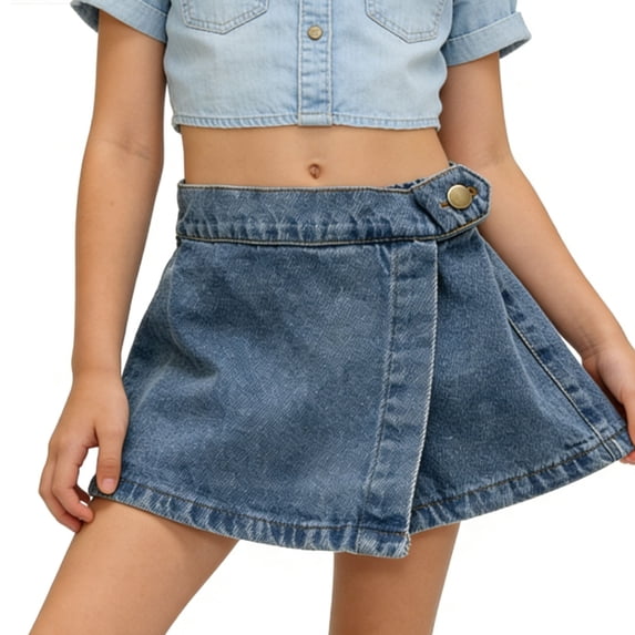 Denim Shorts For Girls High Waisted Button Fly A-Line Skorts Summer ...
