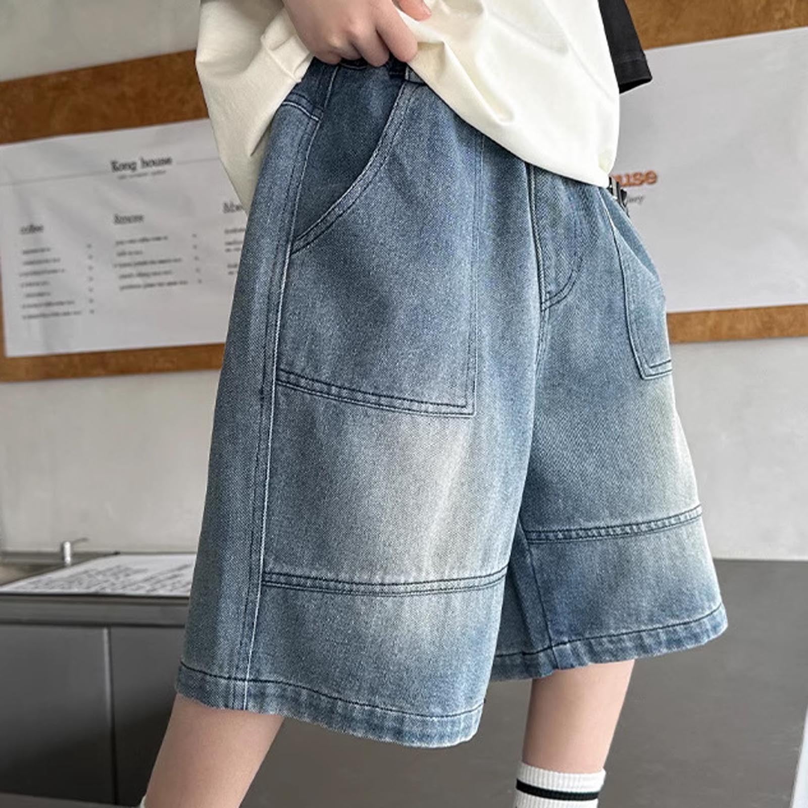 Denim Shorts Girls Summer High Waist Straight Leg Ripped Raw Hem Y2K ...