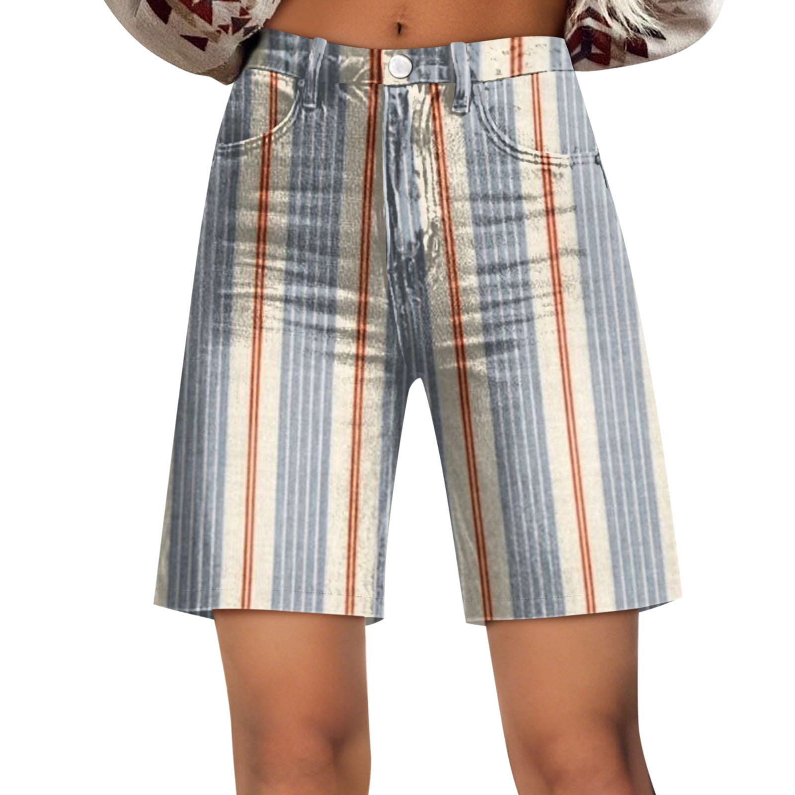 Denim Shorts Jorts Baggy Stripes and Plaid Print Wide Leg Summer Casual ...