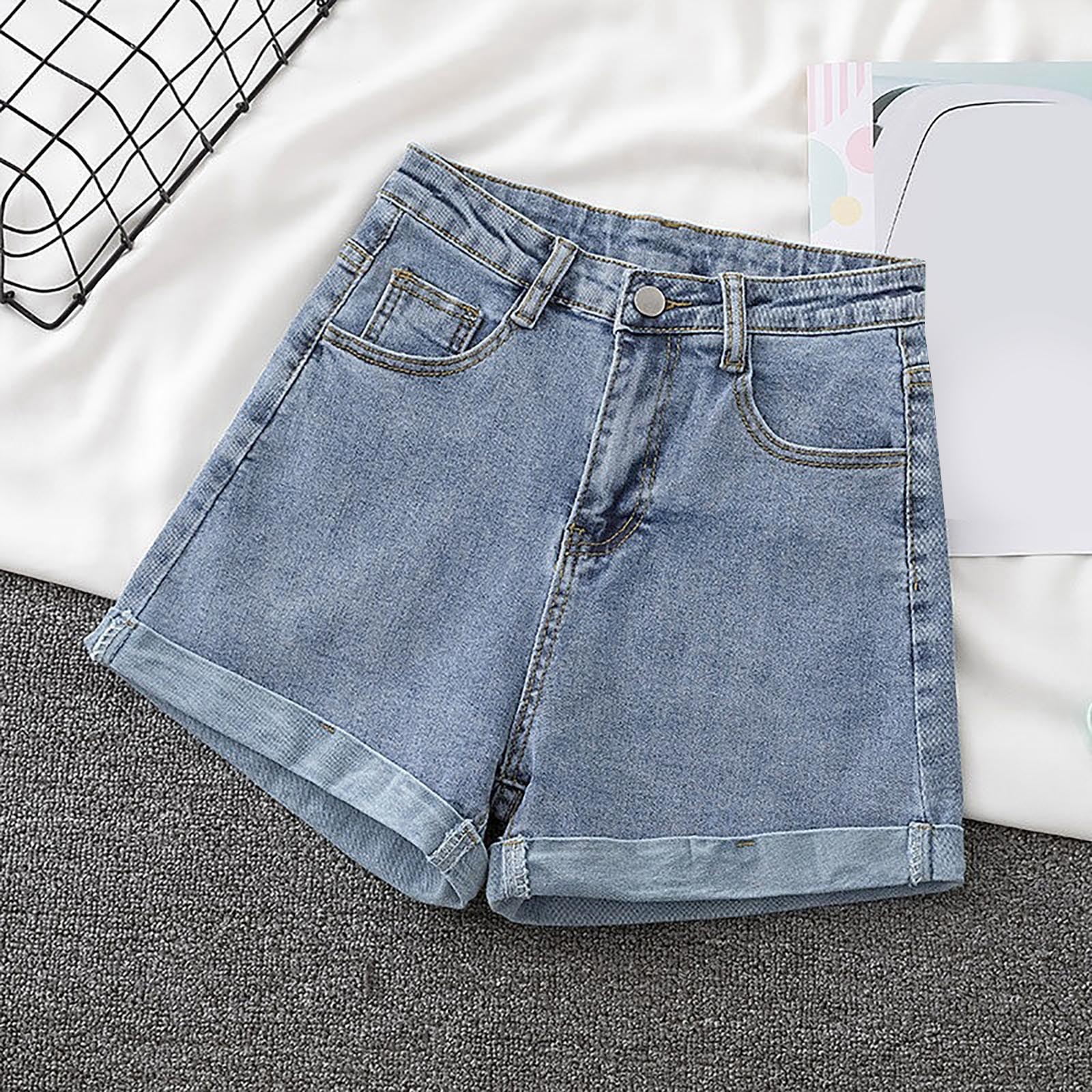 Denim Shorts Women Clearance Raw Hem Mid Rise Plus Size Jean Shorts for ...