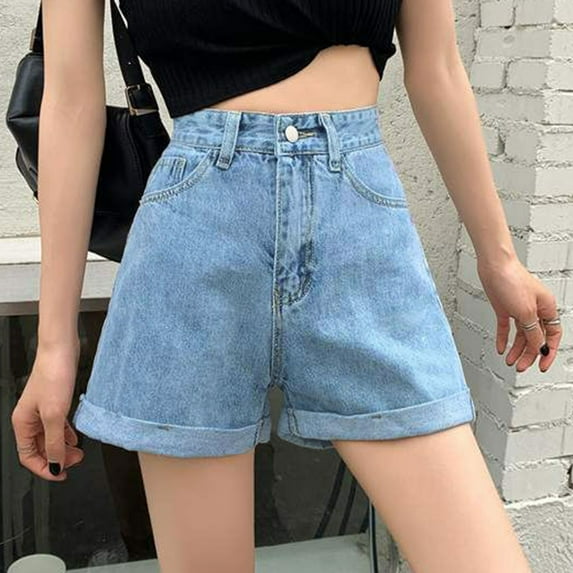 Denim Shorts Women's Hem Hem Short Thin Stretch Shorts Jean Women plus ...