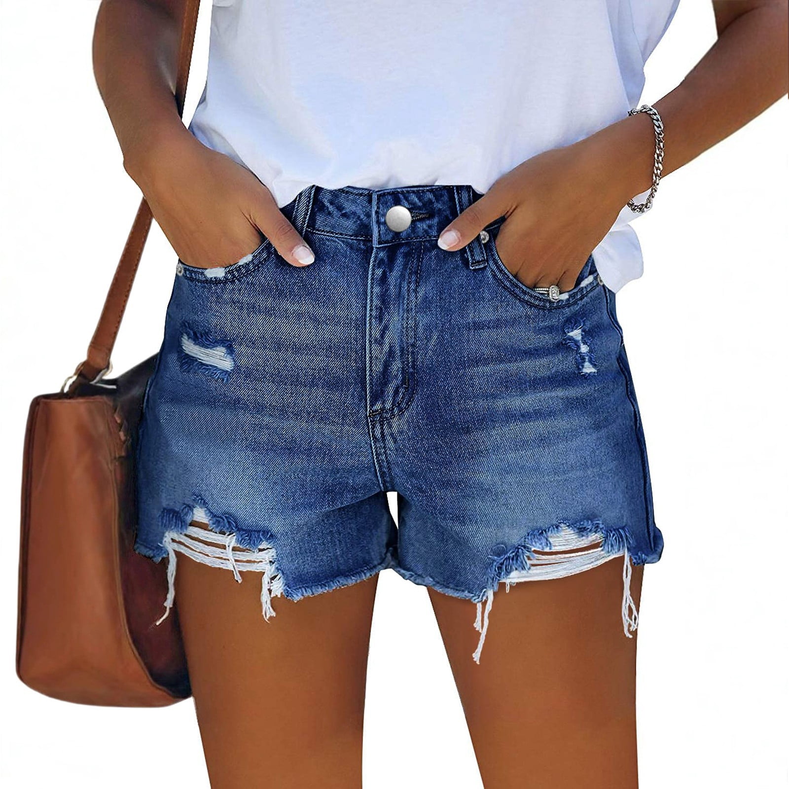 Denim Shorts for Women Distressed Jean Shorts Ripped Summer Short Blue ...
