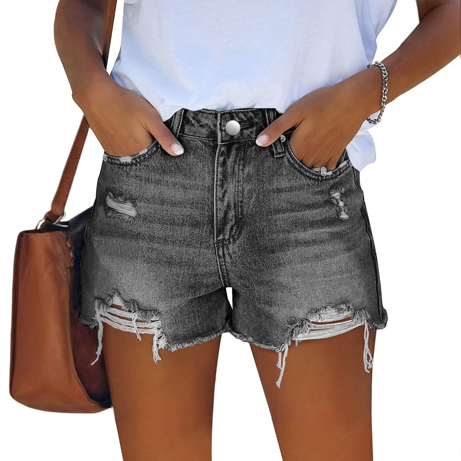 Denim Shorts for Women Distressed Jean Shorts Ripped Summer Short Gray ...