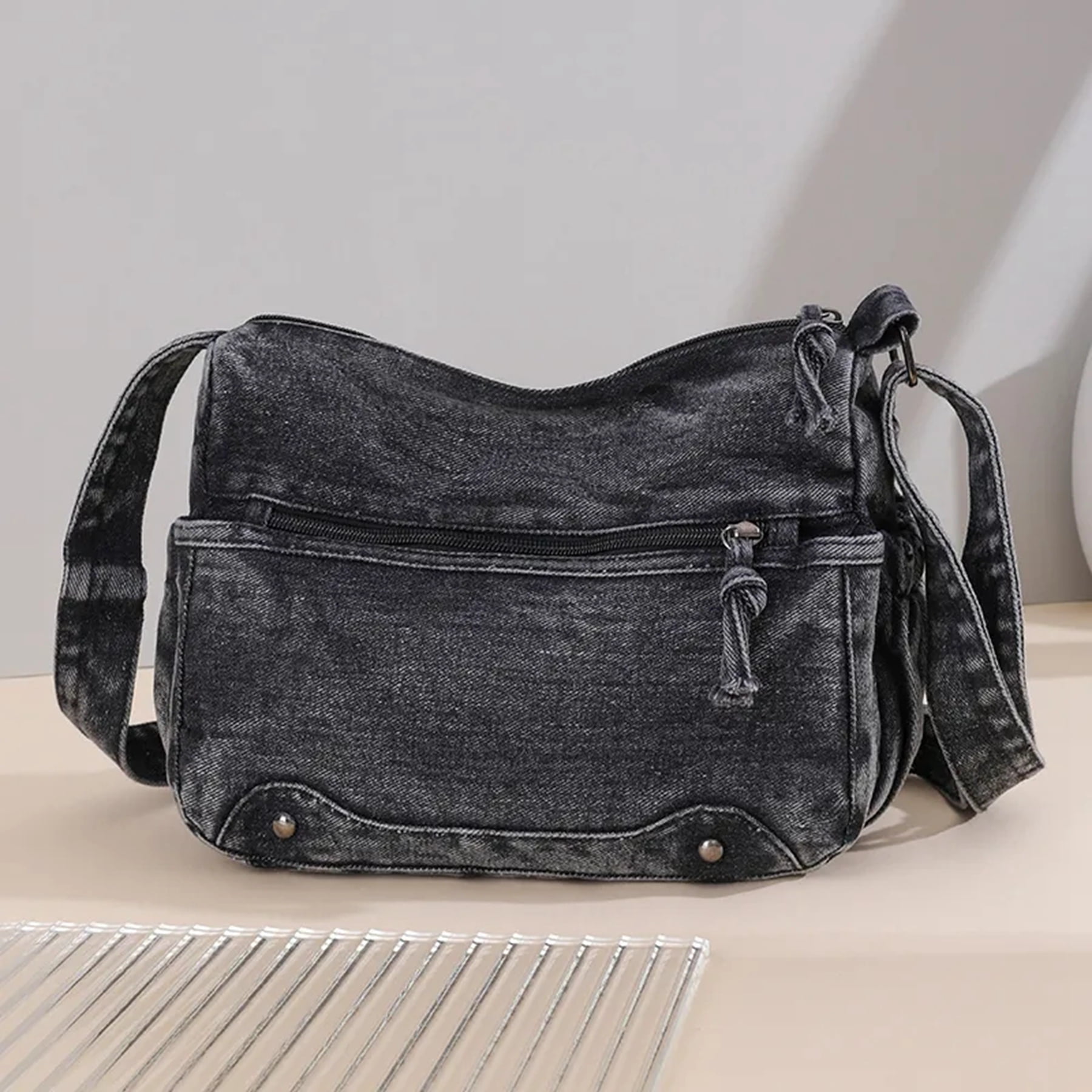Denim Shoulder Bag for Women and Men, Casual Lightweight Retro Multi ...