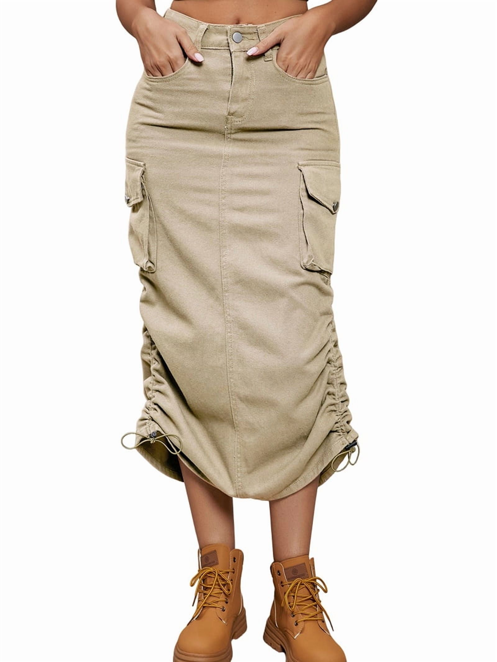 Denim Skirt Below Knee Length High Waisted Jean Skirts for Women ...