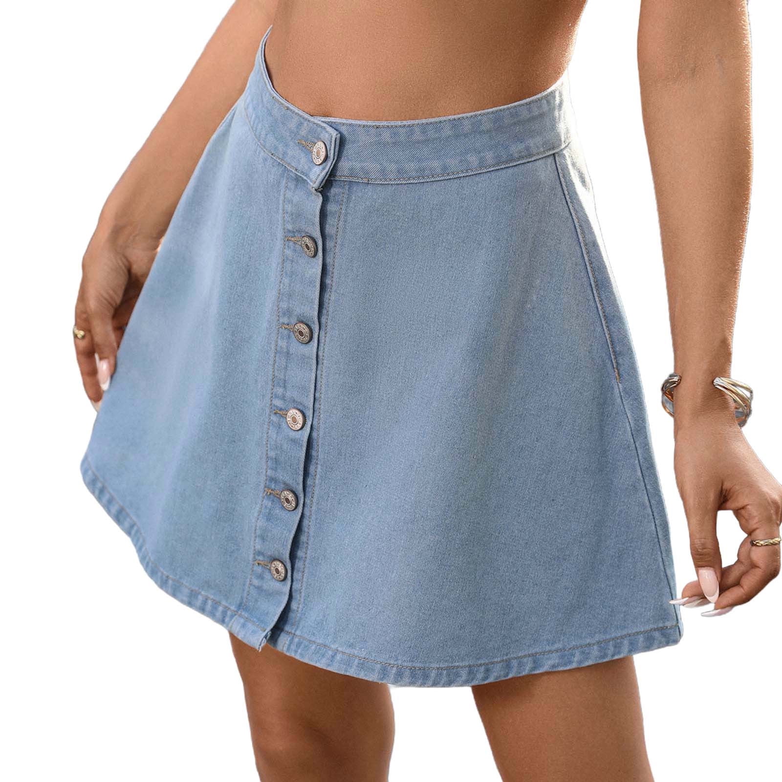 Denim Skirt Women High Waisted Button A-Line Mini Skirts Summer ...