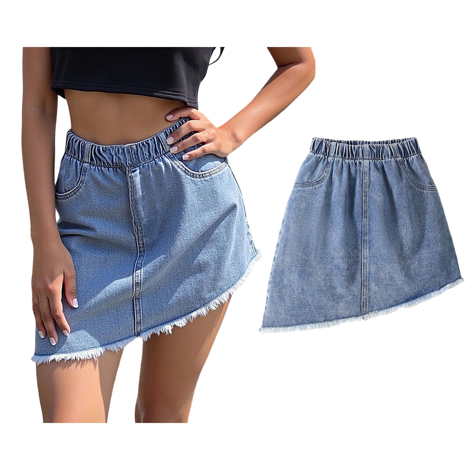 Denim Skirt for Girls Elastic Waist Mini Denim Skirt Cute Jean Skirt ...