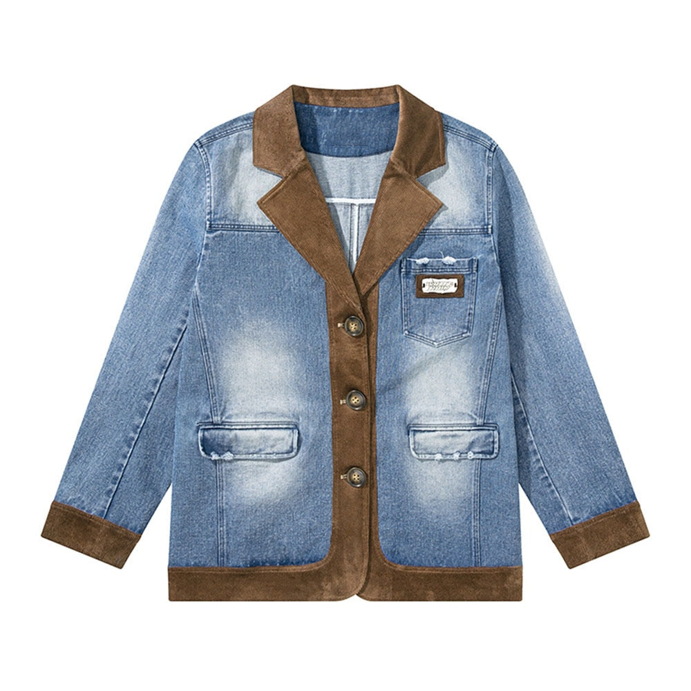 Denim Splice Suit Vintage Sand Wash Silhouette Corduroy American Suit ...