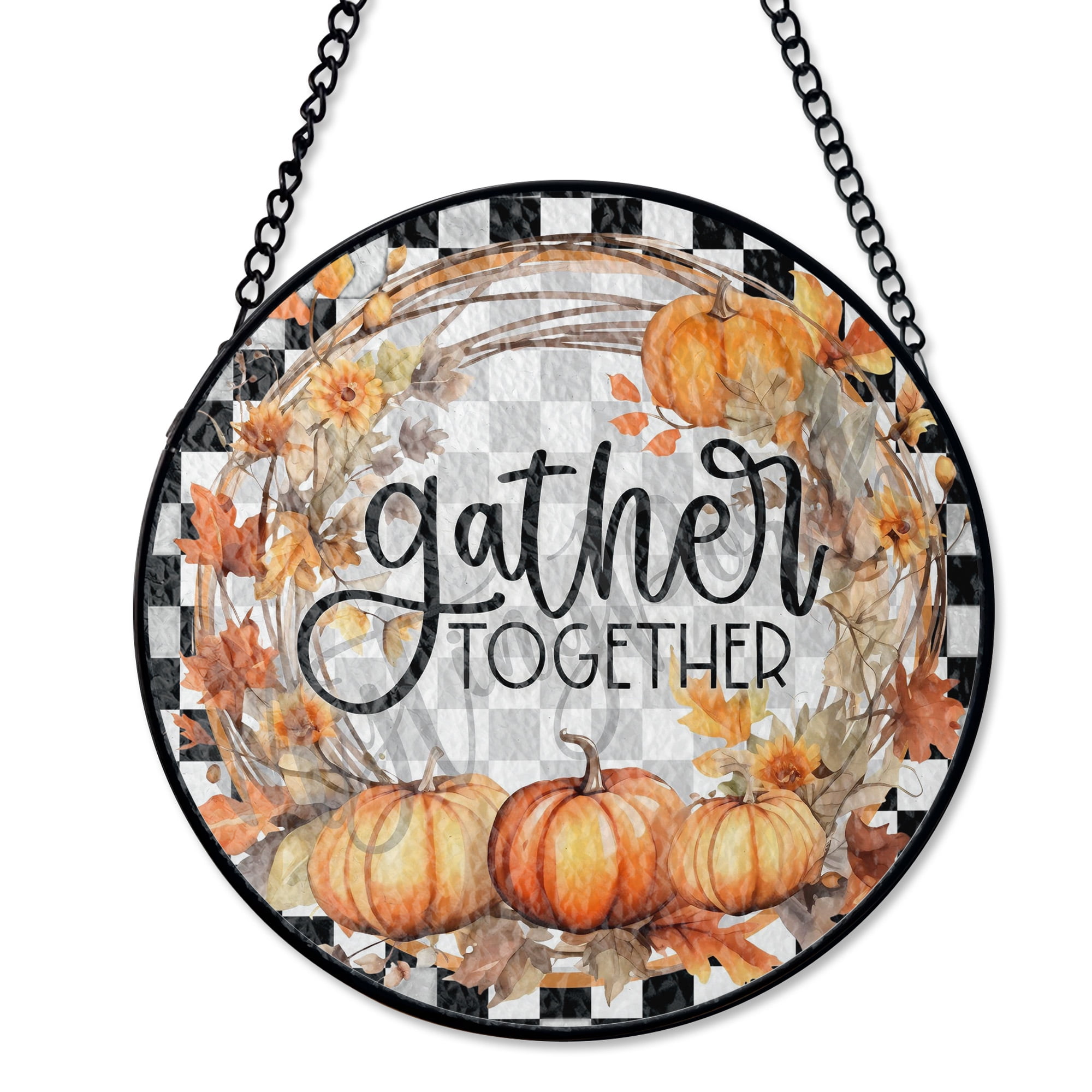 Denim Texture Pumpkin Fall Stained Glass Suncatcher UV Printed Glass ...