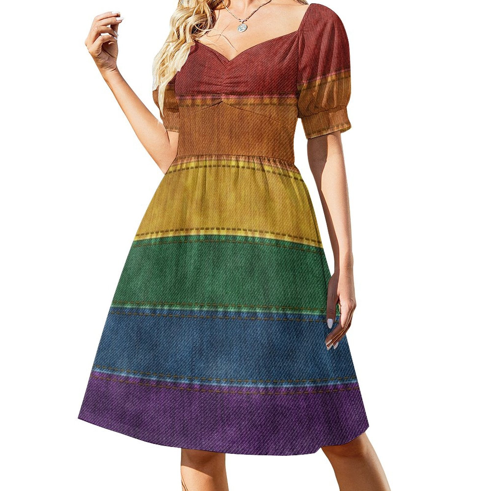 Denim Textured Seamless LGBTQ Pride Flag Background Sleeveless Dress ...